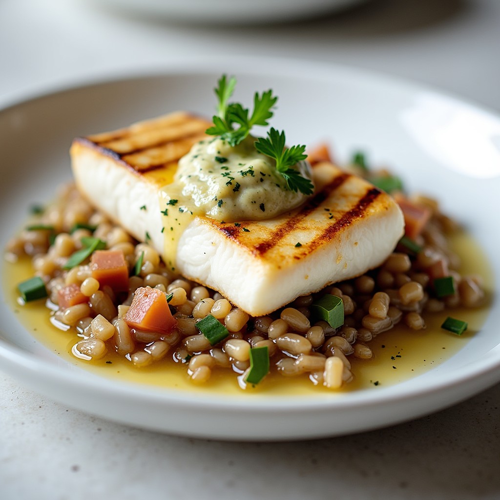 Locke-Ober Inspired Grilled Halibut with Wild Rice - massappetite.com