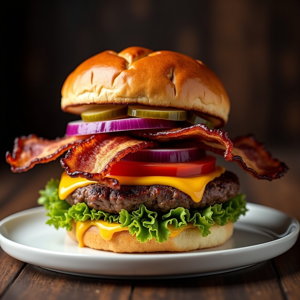 The Ground Round Inspired Bacon Cheeseburger with Signature Toppings ...
